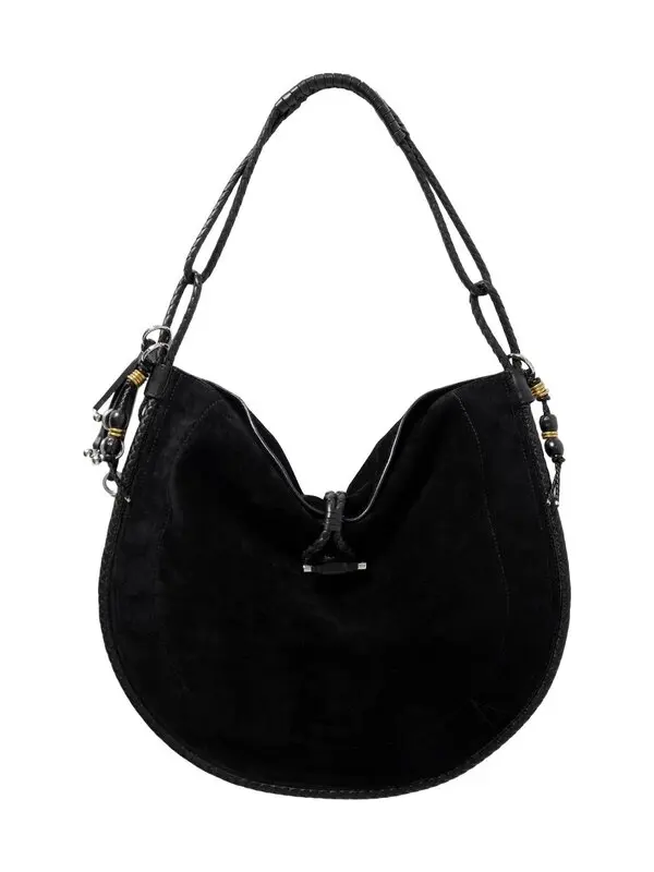 Isabel Marant Oskan Embellished Leather-trimmed Suede Shoulder Bag - Black