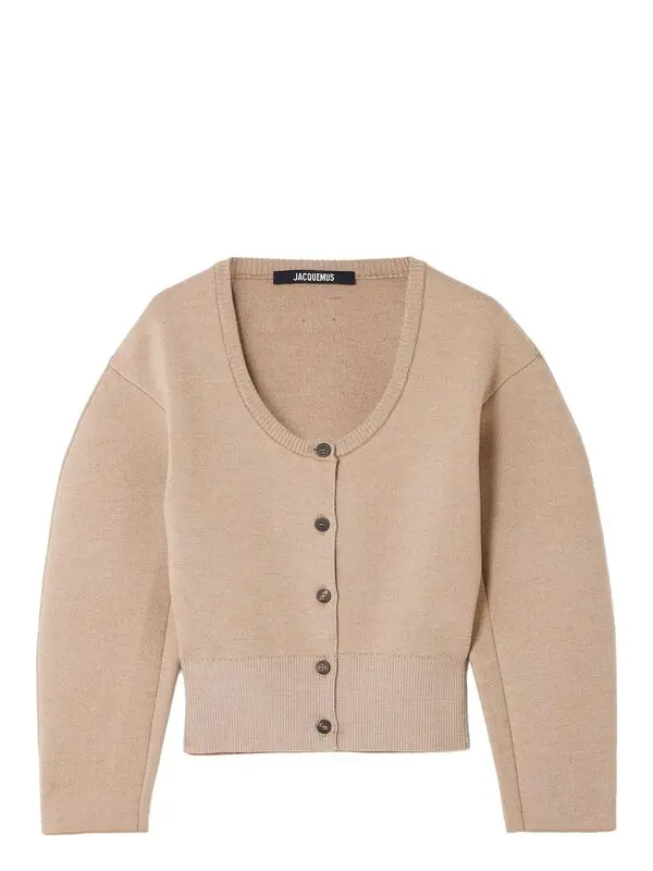 Jacquemus The Doppio Cropped Merino Wool-blend Cardigan - Neutrals