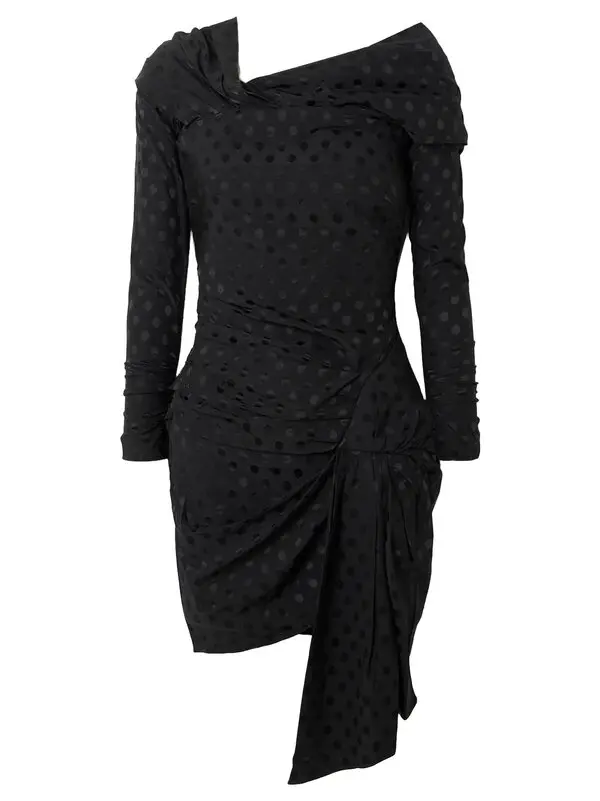 Isabel Marant Elara Asymmetric Draped Polka-dot Stretch-silk Dress - Black