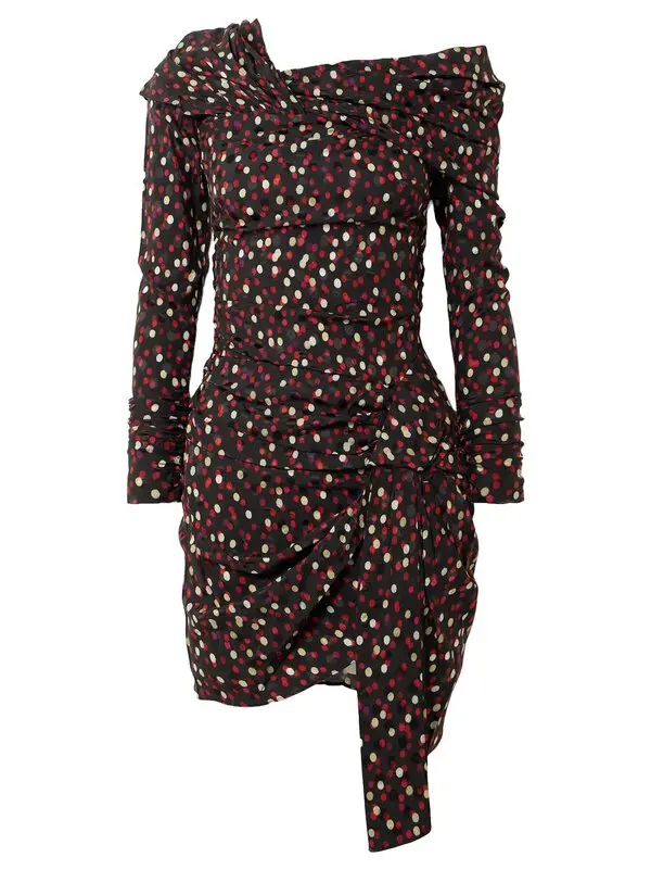 Isabel Marant Elara Asymmetric Draped Polka-dot Stretch-silk Dress - Burgundy