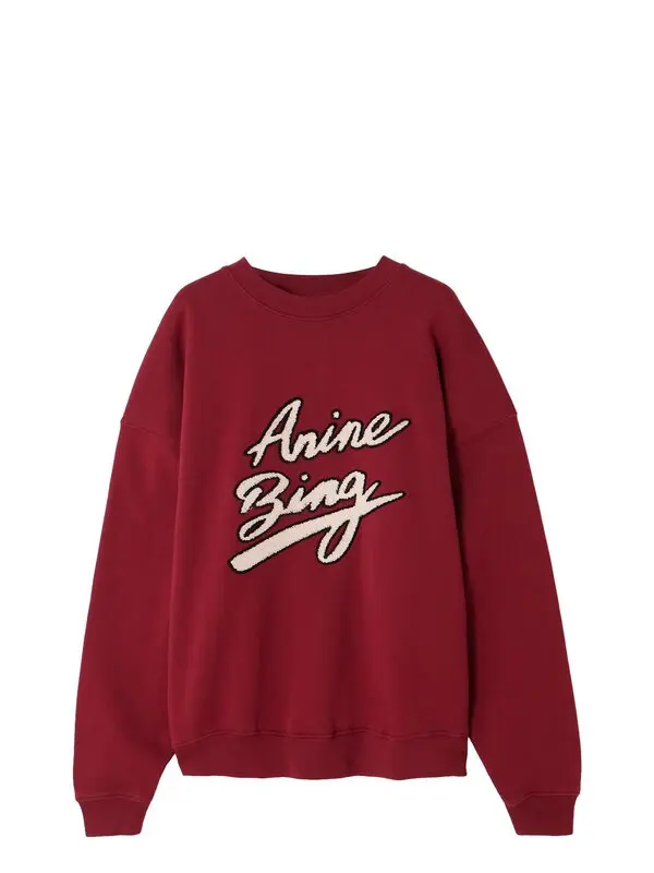 ANINE BING Miles Appliquéd Cotton-jersey Sweatshirt - Burgundy