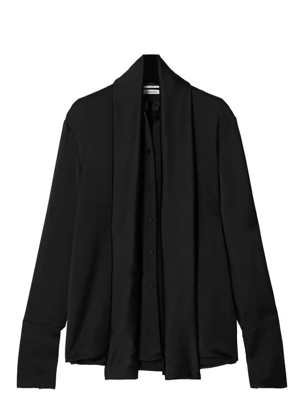 Another Tomorrow Scarf-effect Satin Blouse - Black