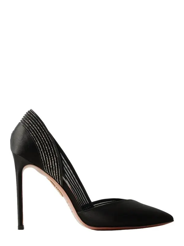 AQUAZZURA Shimmer 105 Crystal-embellished Satin Pumps - Black