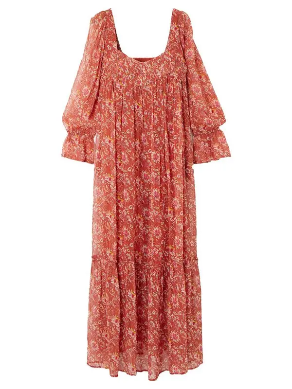 Alix Of Bohemia Floral-print Chiffon Midi Dress - Orange