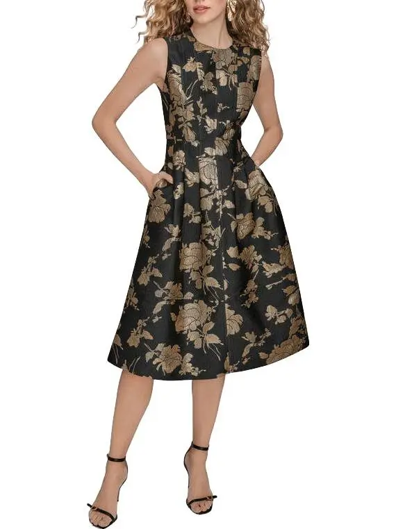 Donna Karan New York Metallic Jacquard Fit & Flare Dress - Black/gold