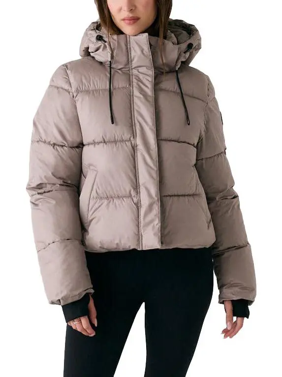 LOLE London Waterproof 700 Fill Power Hooded Down Crop Puffer Jacket - Pebble