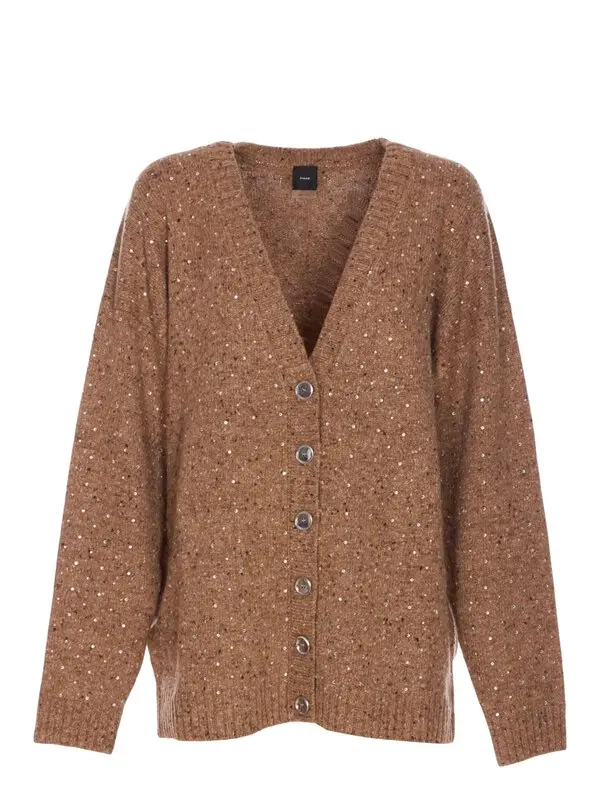 Pinko Rhinestone-embellished Bouclé Cardigan - Beige