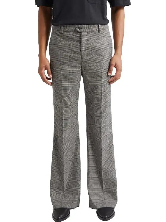 MIDNIGHT RODEO Essential Glen Plaid Tailored Flare Leg Trousers - Gray Houndstooth