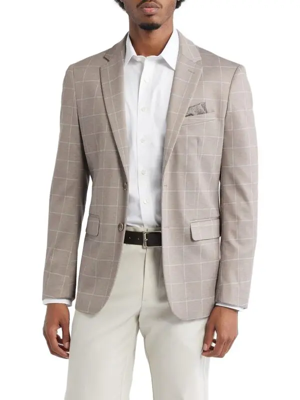 DANIEL HECHTER Windowpane Check Knit Sport Coat - Tan