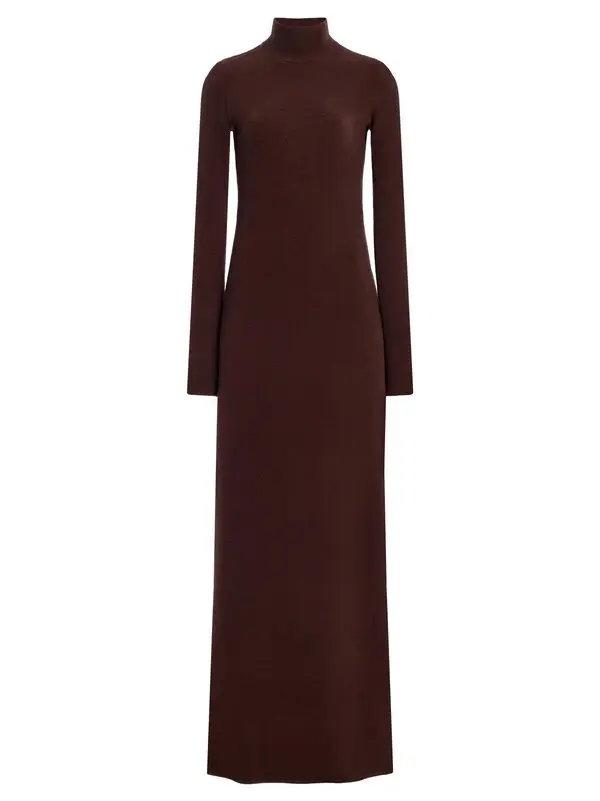 COLLEEN ALLEN Keyhole Knit Turtleneck Maxi Dress - Brown