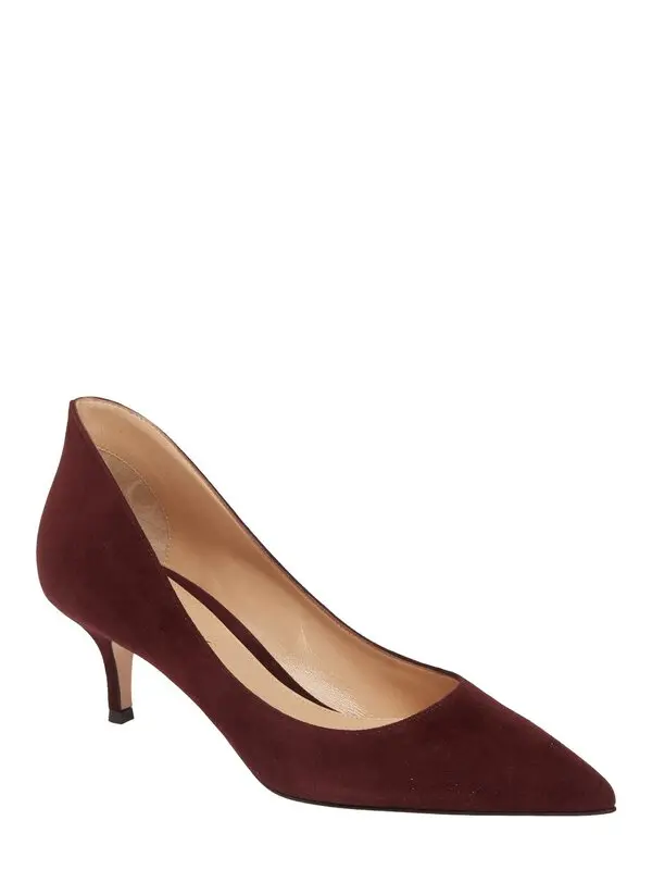 GIANVITO ROSSI Pointed Toe Kitten Heel Pumps - Royale Burgundy Suede