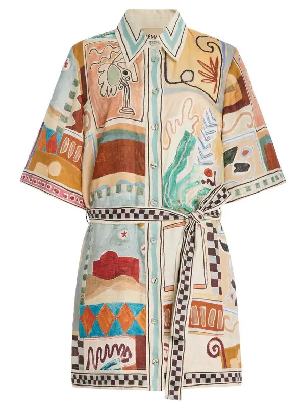 ALEMAIS Michelle Linen Mini Shirt Dress - Multi