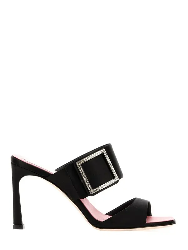 ROGER VIVIER Trompette Satin Mules - Black