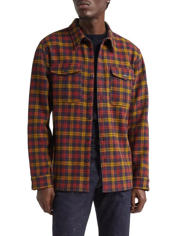Double Rl Walker Plaid Wool Flannel Work Shirt - Red/yellow