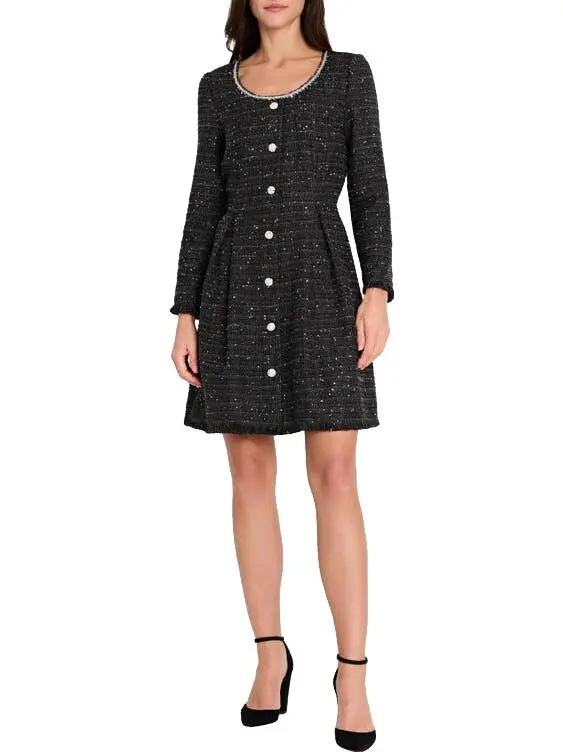 TAHARI ASL Metallic Tweed Long Sleeve Dress - Black