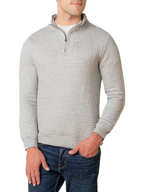HOPE & HENRY Quilted Half Zip Pullover - Quilted Light Gray Heather