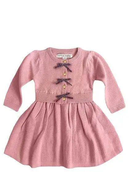 HOPE & HENRY Organic Button Front Bow Detail Sweater Dress - Rose