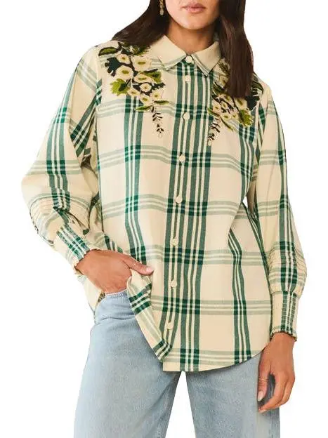EDDY Butler Button Down Shirt - Green Plaid Larsen Floral