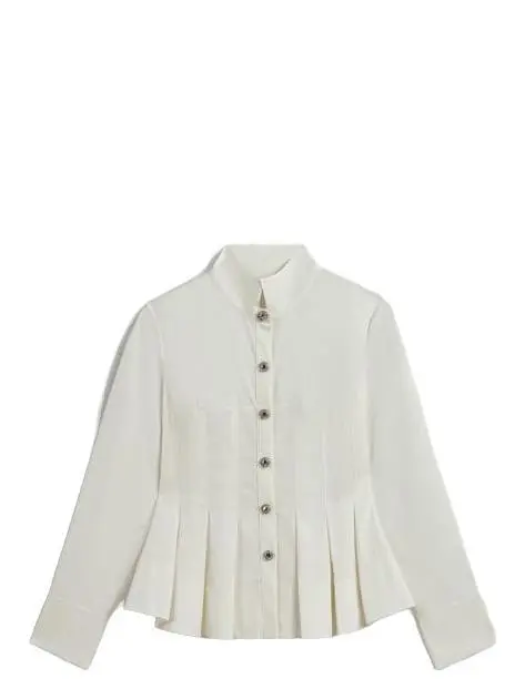 NOCTURNE Pleated Hem Button-down Shirt - White