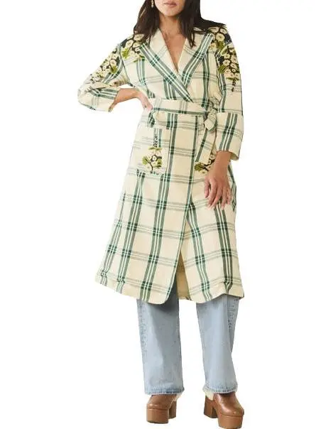 EDDY Melly Plaid Trench Coat - Green Plaid Larsen Floral