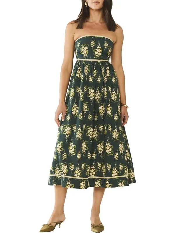 EDDY Mimi X Mckenzie Strapless Floral Midi Dress - Deep Green Cream Floral