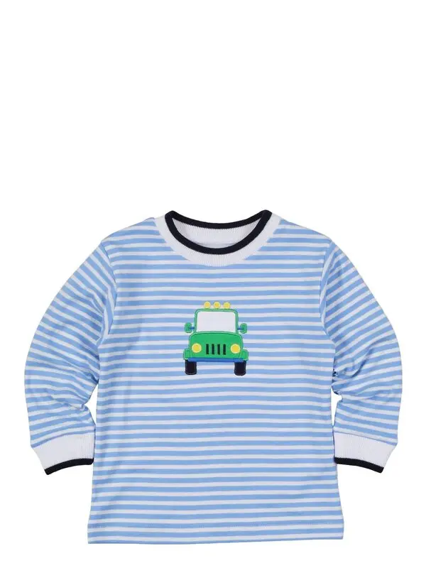 FLORENCE EISEMAN Stripe Knit Shirt With Safari Jeep - Light Blue/ White/ Green