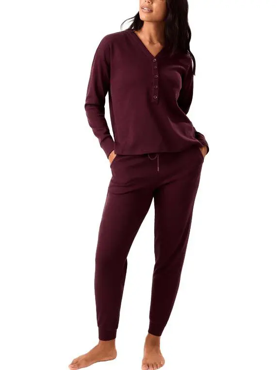 KINDRED BRAVELY Waffle Maternity & Nursing Lounge Set - Deep Burgundy