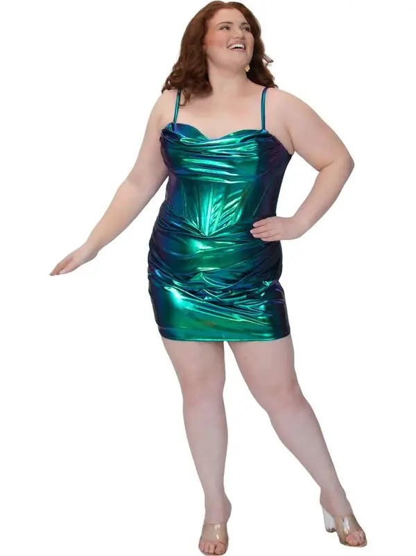 SYDNEY'S CLOSET Iridescent Corset Bodycon Mini Dress - Peacock