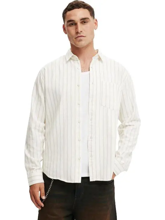 COTTON ON Luca Long Sleeve Shirt - Off White Stripe