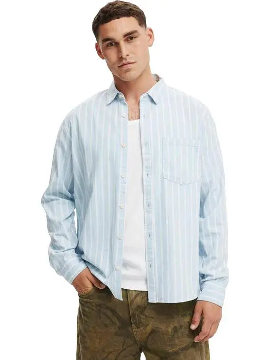 COTTON ON Luca Long Sleeve Shirt - Soft Blue Stripe