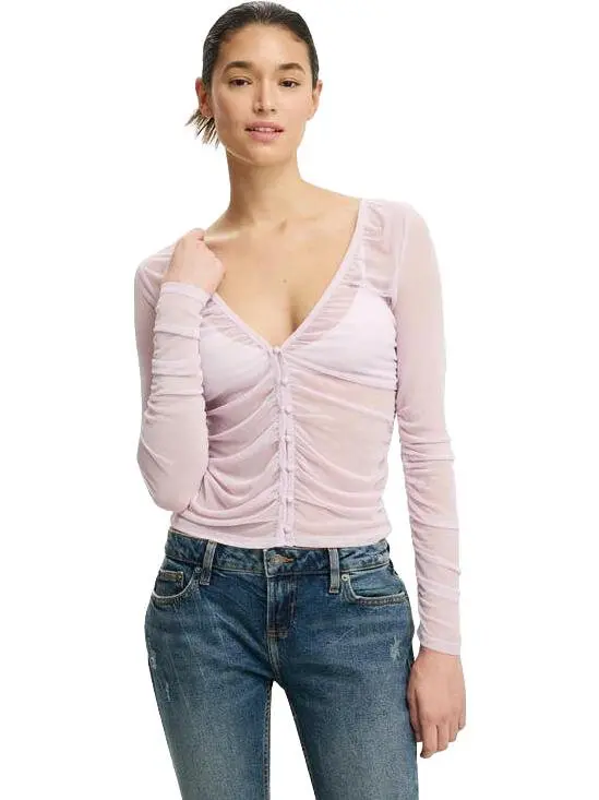 COTTON ON Alix Mesh Button Through Long Sleeve - Light Lilac