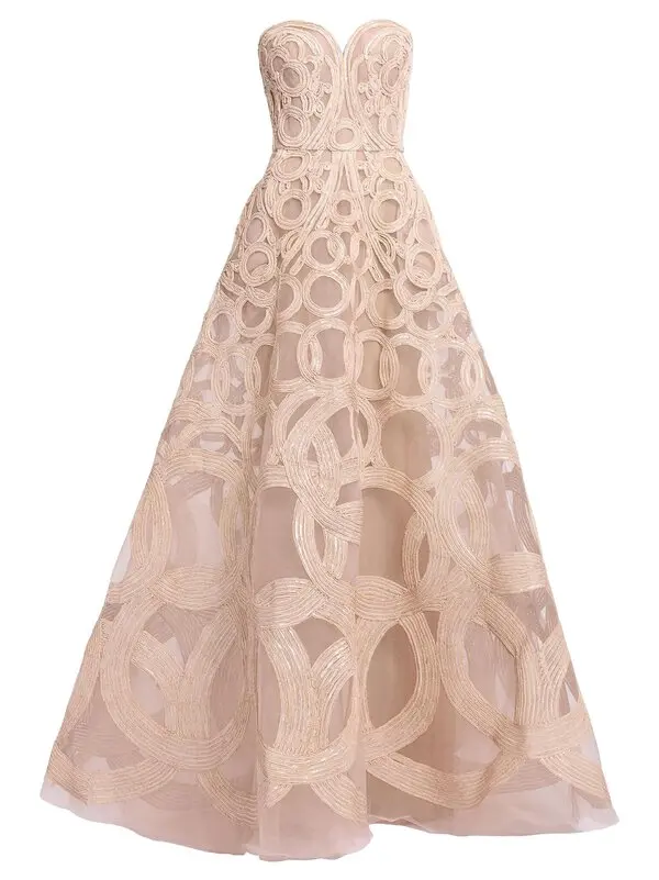 Elie Saab Sequin Embroidered Tulle Gown - Nude