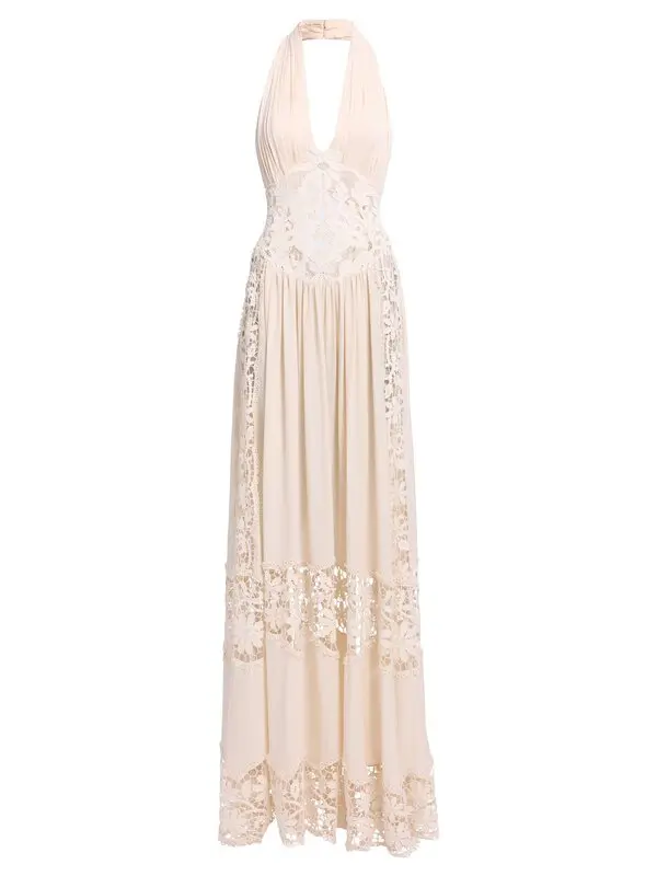 Elie Saab Double Georgette Macrame Long Dress - Off-white