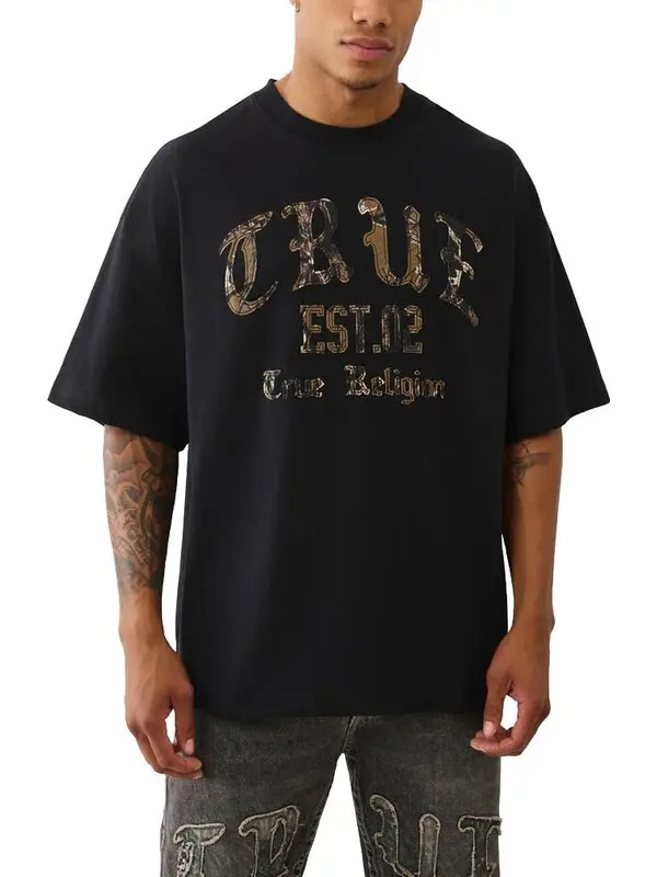 True Religion Piqué Camouflage Logo T-shirt - Jet Black