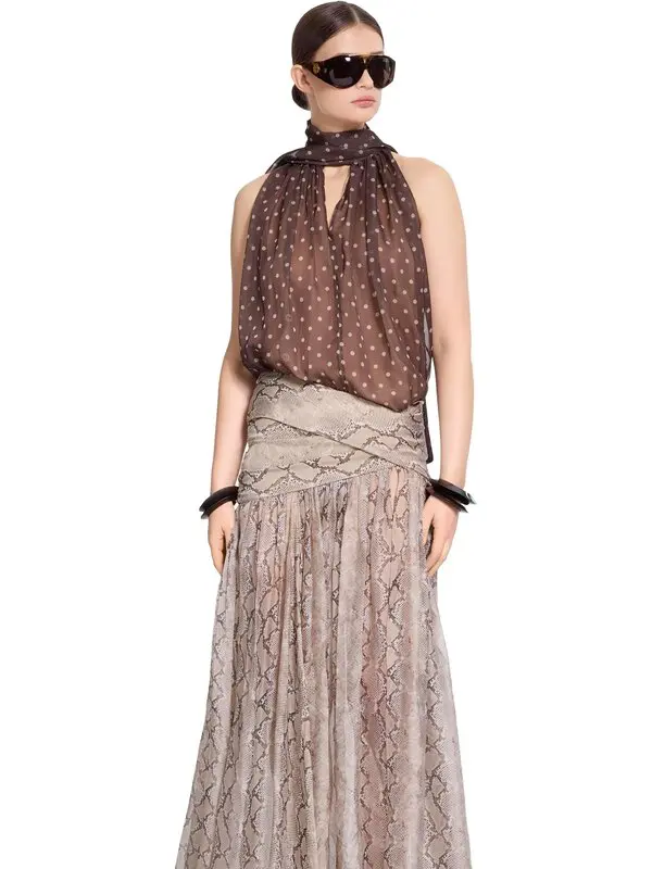 Elie Saab Printed Chiffon Halterneck Top - Brown