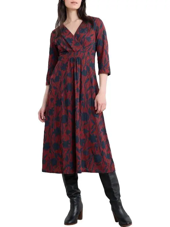 SEASALT CORNWALL Chapelle Floral Organic Cotton Jersey Midi Dress - Windswept Floral Burgundy