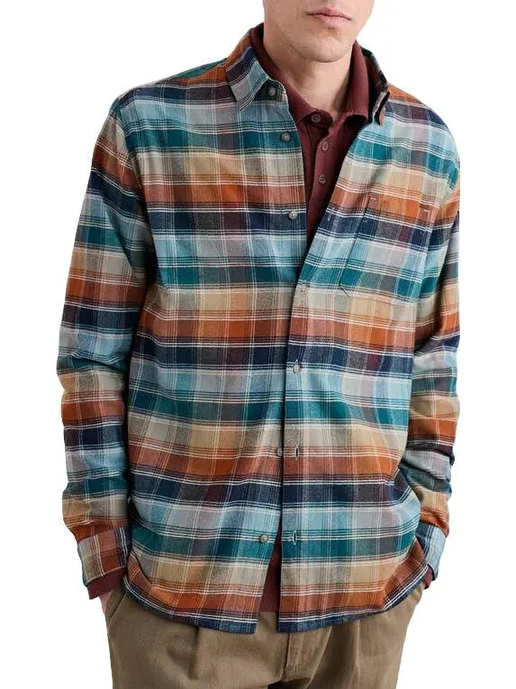 SEASALT CORNWALL Fathomer Plaid Organic Cotton Flannel Button-up Shirt - Root Cellar Light Wade