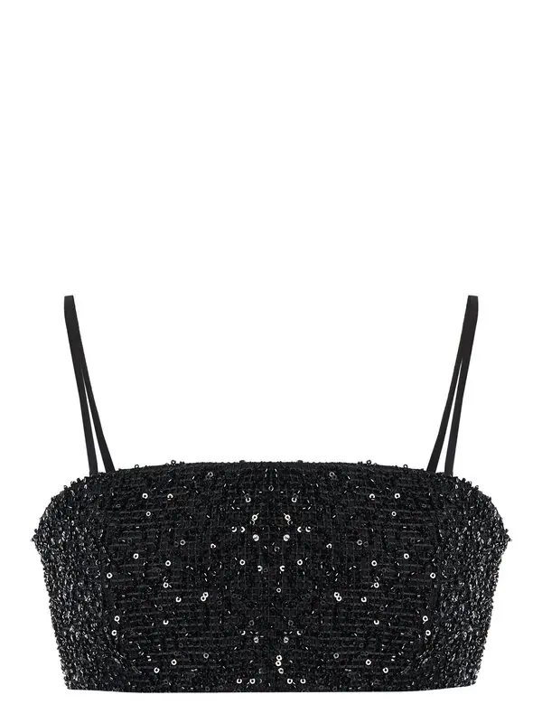 Ila Tori Sequin-embellished Crop Top - Black