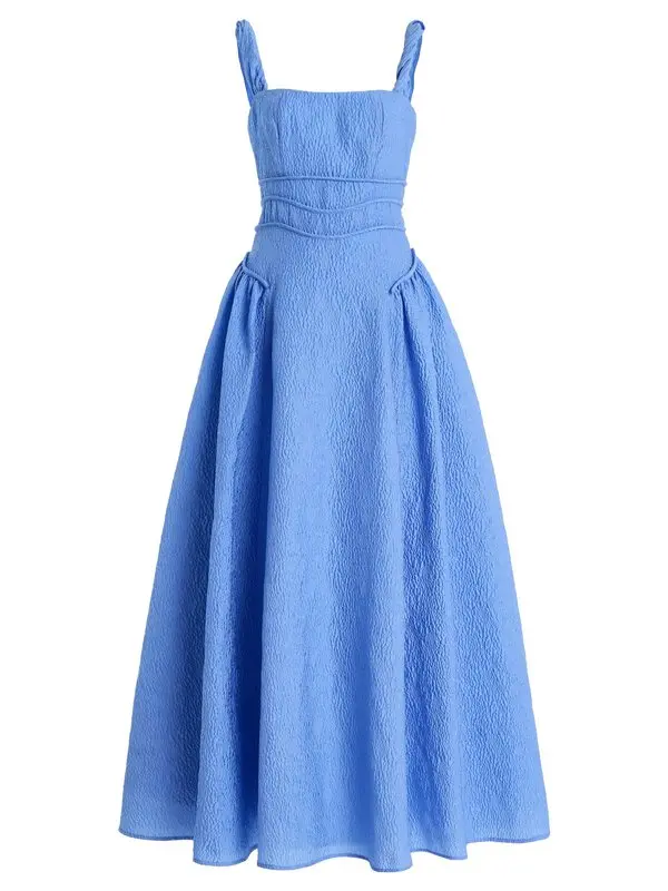 Rachel Gilbert Sophia Gathered Jacquard Maxi Dress - Blue