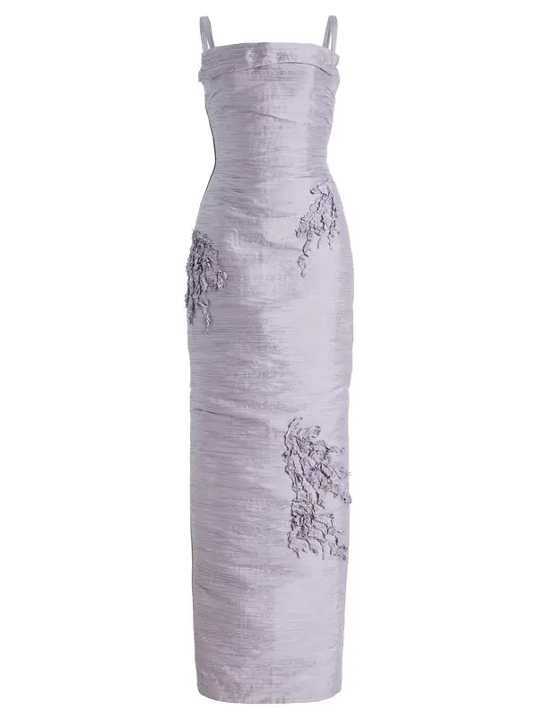 MARMAR HALIM Marisol Embroidered Pleated Taffeta Gown - Purple