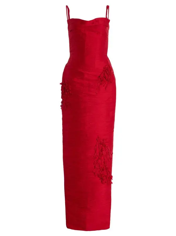 MARMAR HALIM Marisol Embroidered Pleated Taffeta Gown - Red