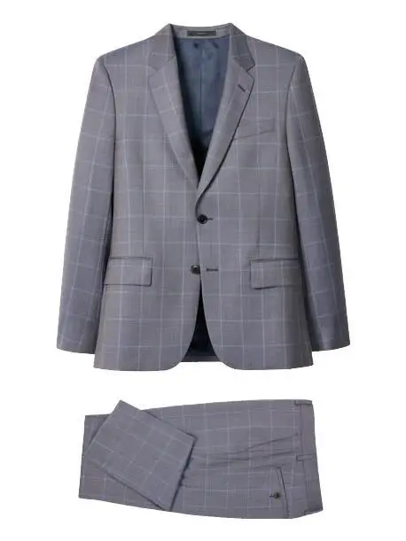 Paul Smith The Soho Tailored-fit Grey Windowpane Check Wool Suit - Blue