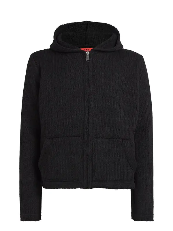 424 Ribbed Zip-up Hoodie - Black