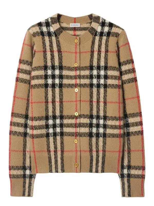 Burberry Cashmere-wool Check Cardigan - Beige