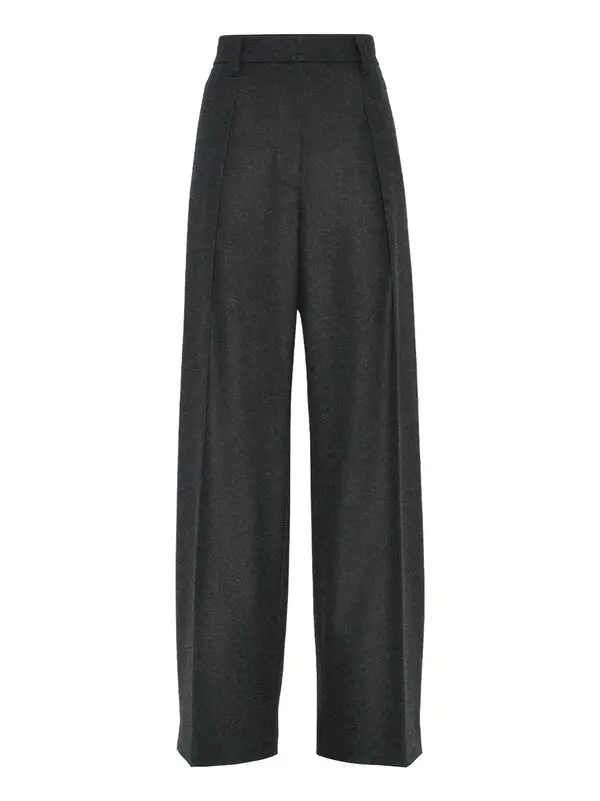 Brunello Cucinelli Virgin Wool Pleated Wide-leg Trousers - Black
