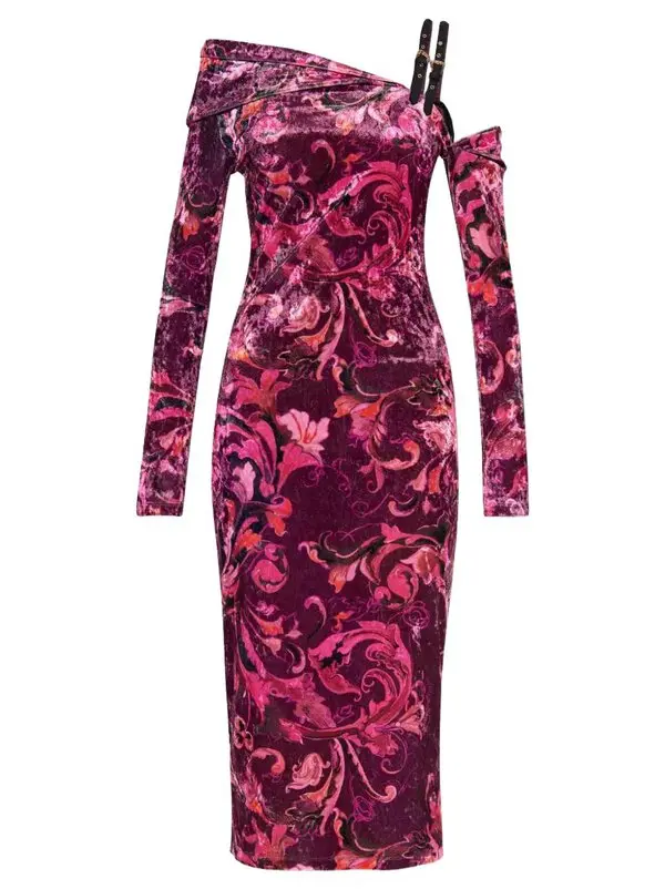 Versace Floral Off-shoulder Midi Dress - Pink