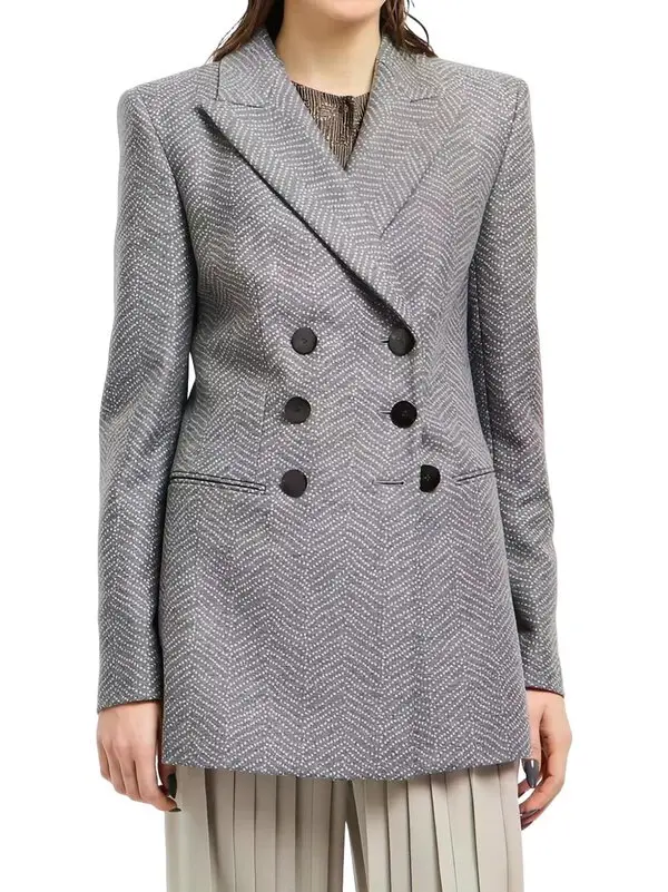 Giorgio Armani Chevron-jacquard Double-breasted Blazer - Grey