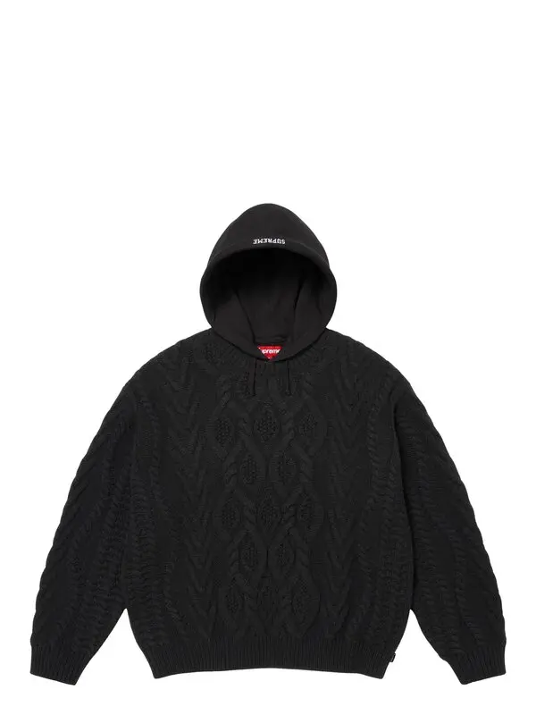 Supreme Cable Knit Hooded Sweater - Black