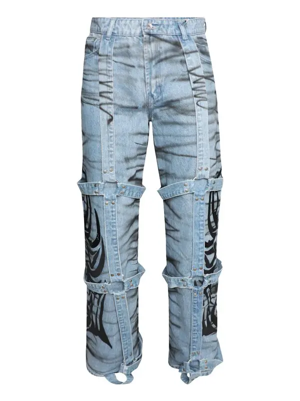 WHO DECIDES WAR BY EV BRAVADO Winged Logo Bondage Pant - Blue