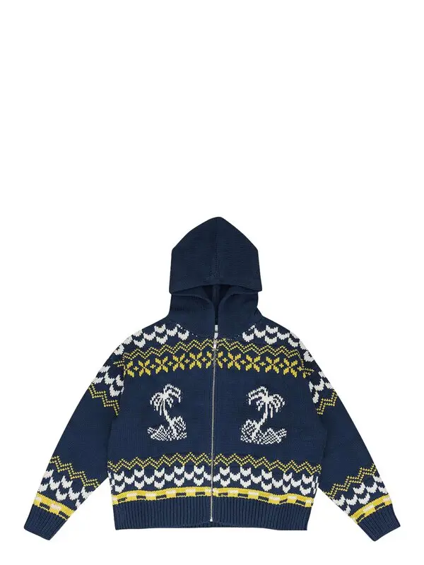 Rhude Palma Knit Zip Up Sweater - Blue